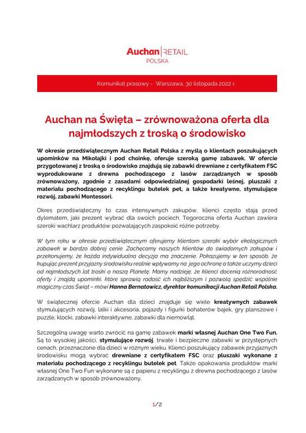 Auchan Świąteczna oferta zabawek Informacja prasowa 30112022 | Załącznik | Biuro prasowe Auchan ...